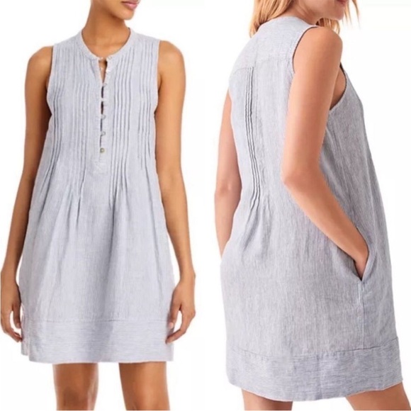 Faherty | Dresses | Faherty Isha Linenpinstripe Pintuck Pleat Mini ...